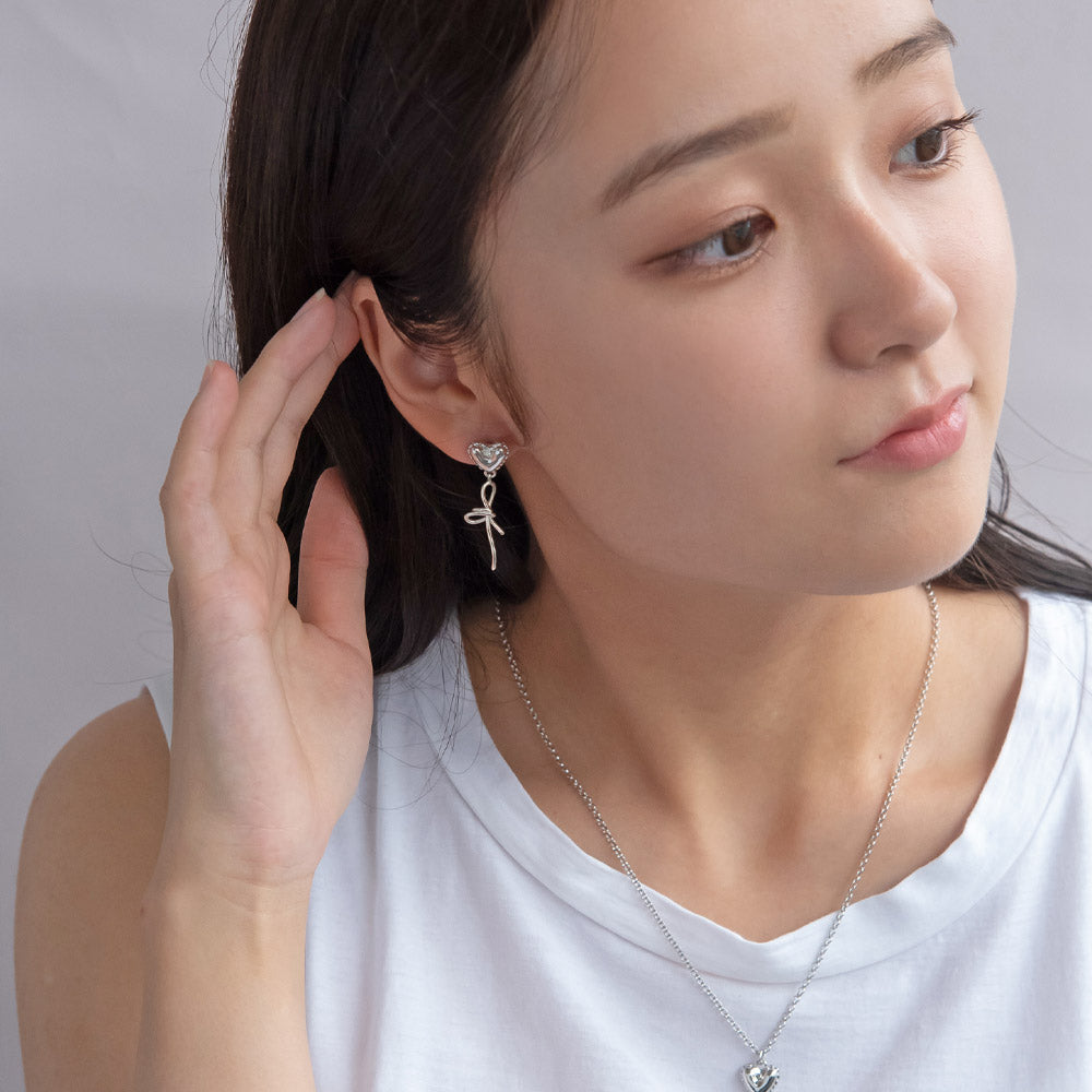 Puffed Heart and Bowknot Earrings