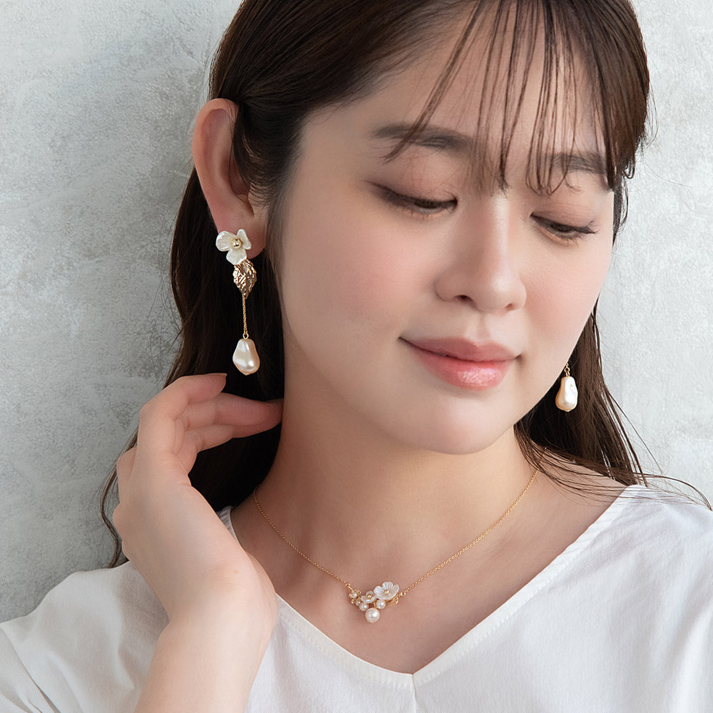 Flower and Baroque Pearl Earrings