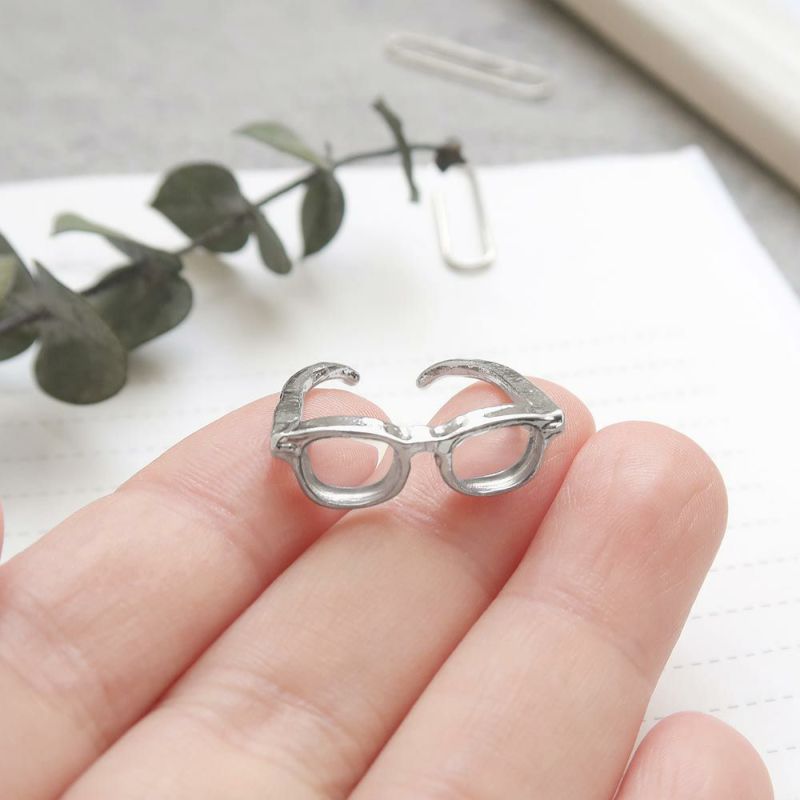 Tiny Eyeglasses Ring in Silver Tone