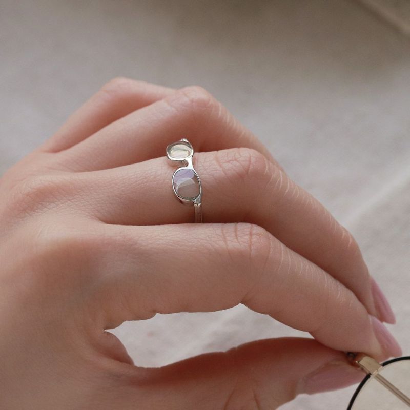 Tiny Eyeglasses Ring in Silver Tone