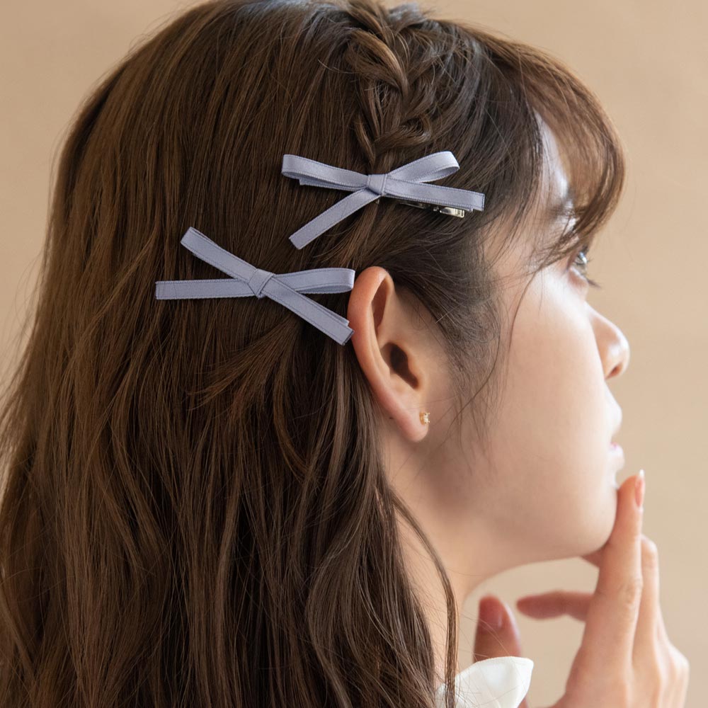 Narrow Bow Hair Clip Set