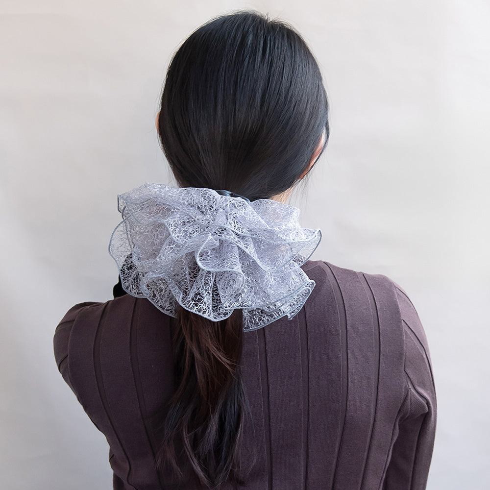 Oversized Mesh Ruffle Scrunchie