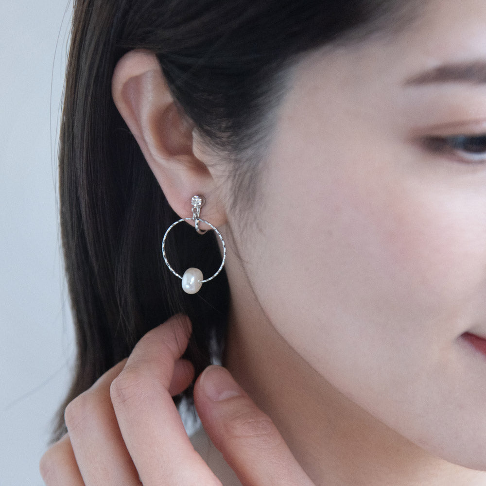 Flat Pearl Front Hoop Clip Ons