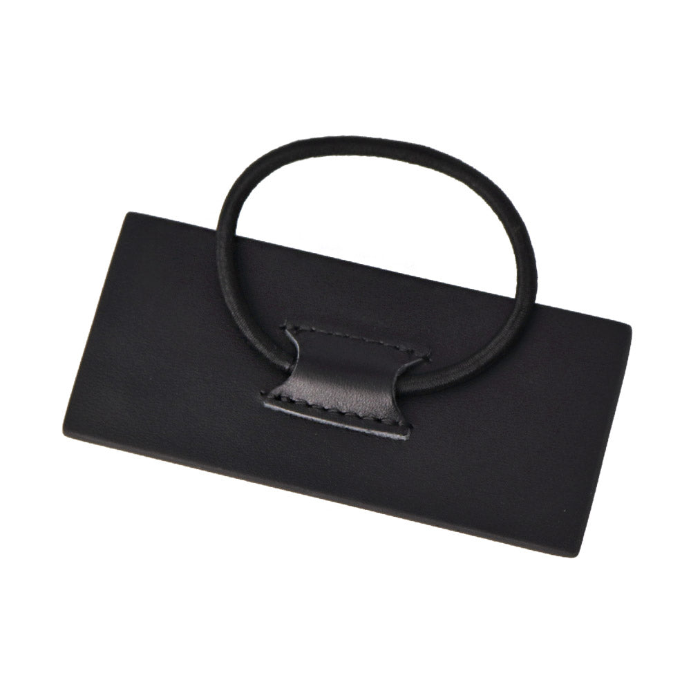 Rectangular Black Leather Ponytail Holder